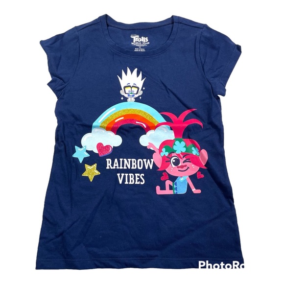 Trolls | Shirts & Tops | Nwot Trolls Navy Blue Rainbow Vibes Screen ...